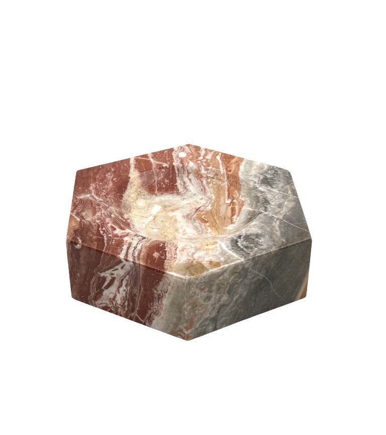 Luxury large hexagonal multicolored marble ashtray bowl, Italy, 1970s ...