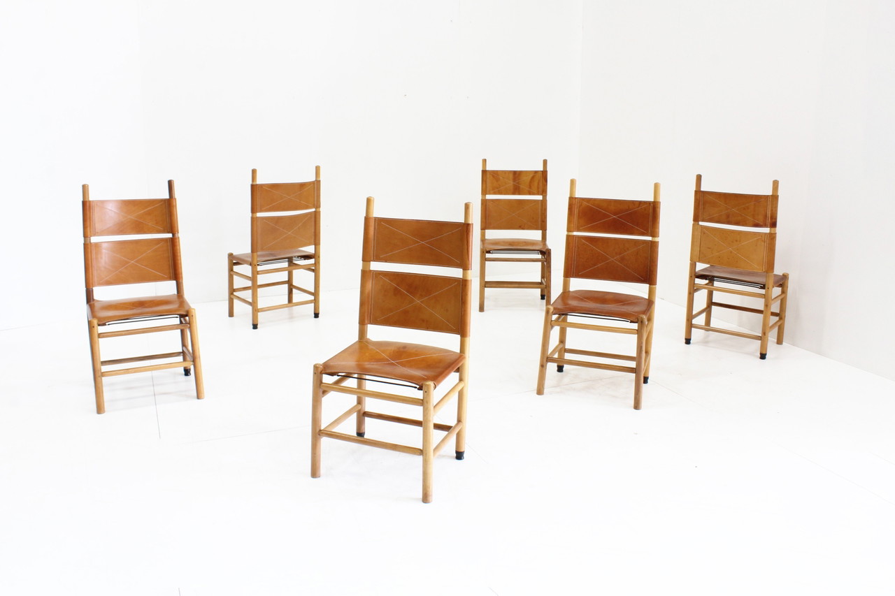 6 Vintage Leather Kentucky Dining Chairs Carlo Scarpa 1970s | €3,600 ...