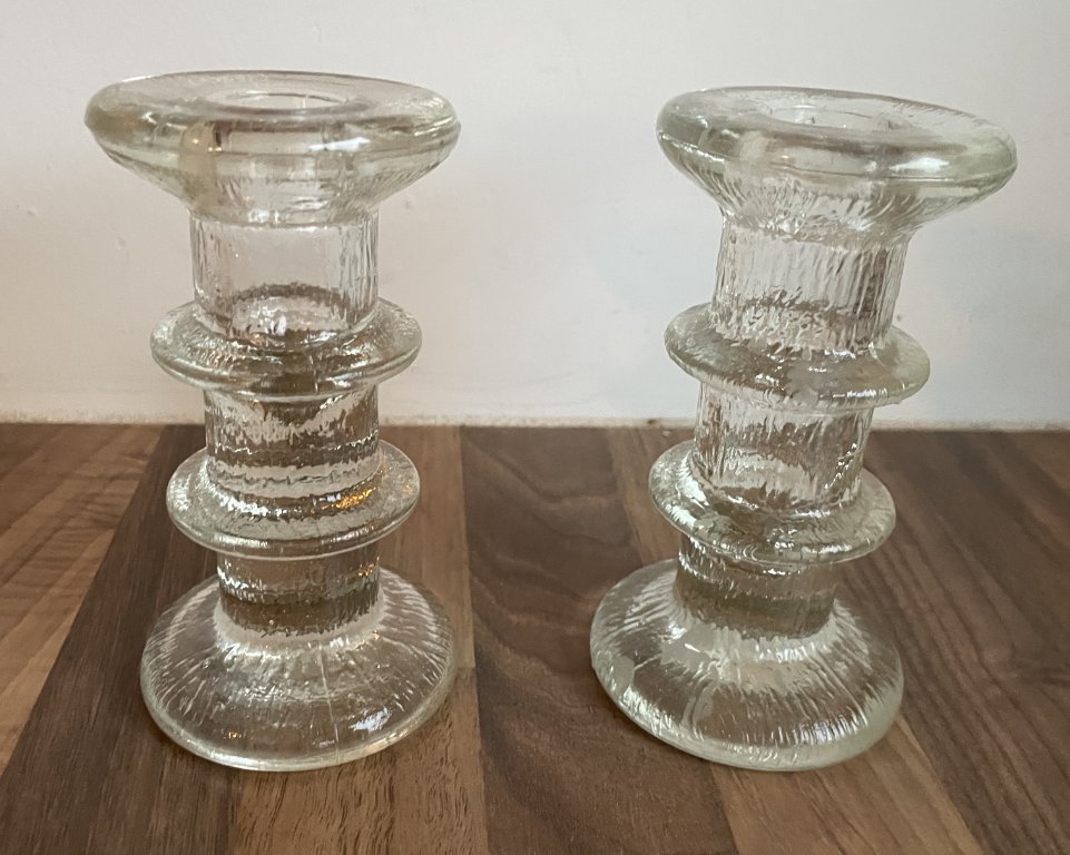 Pukeberg - Two ice-glass candlesticks designed by Stafan Gellerstedt ...