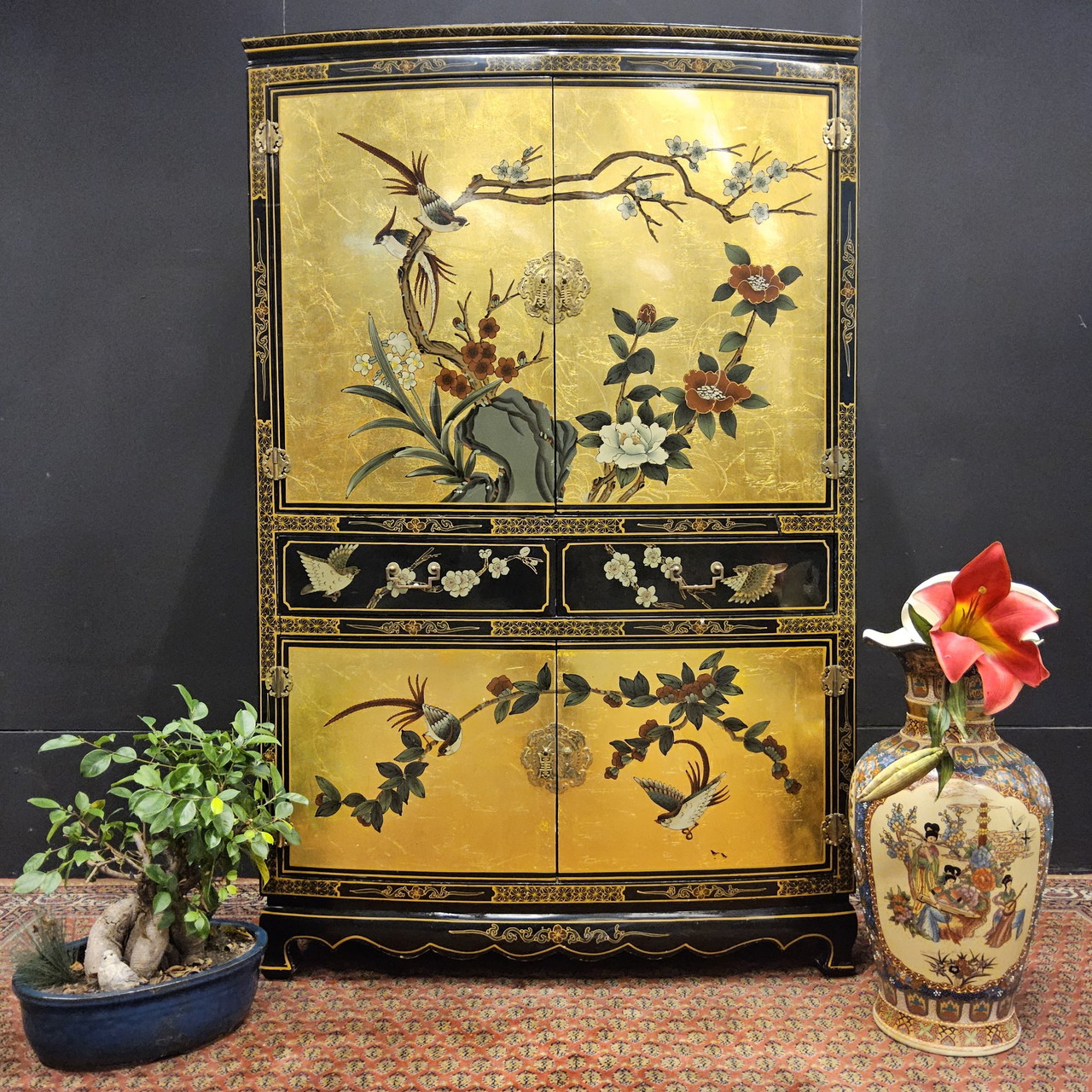 Vintage Chinese Closet (Gold leaf, Birds, Flowers) Oriental Closet ...