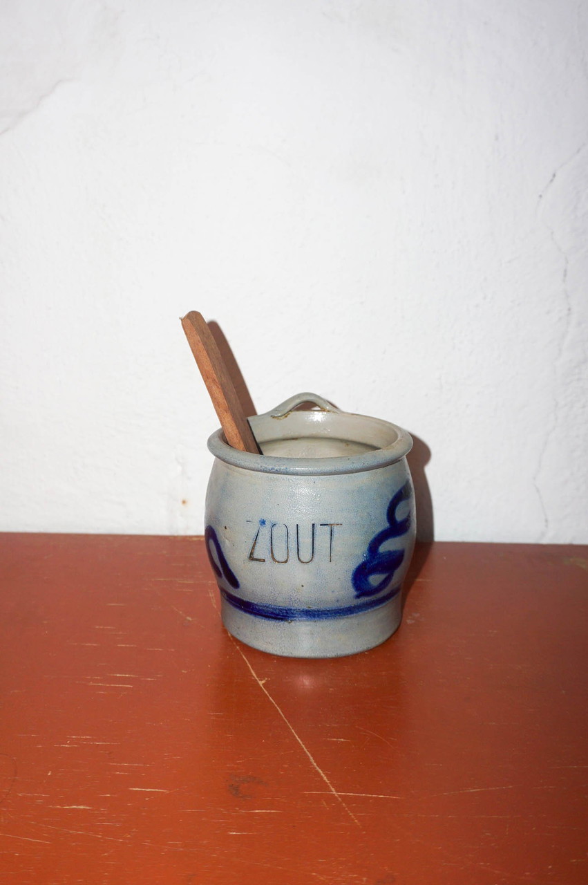 Vintage Dutch Zout Jar * Westerwald Stoneware Salt Pot * Blue Cobalt ...