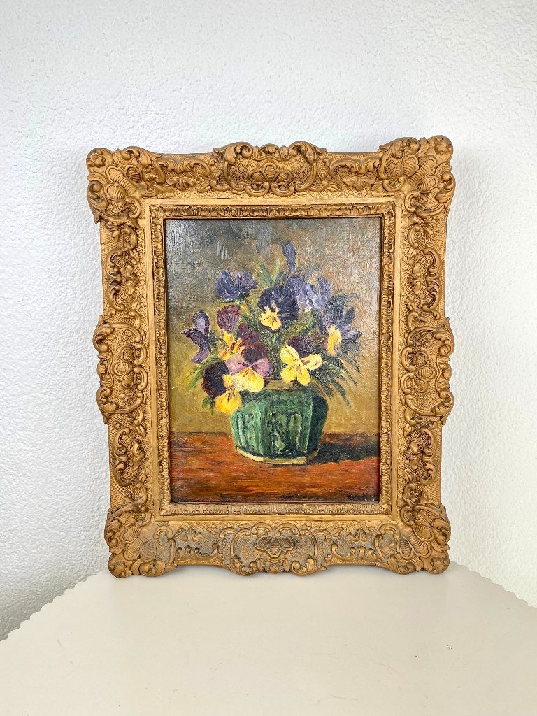 Antiguo bodegón pintura al óleo con marco de oro de estilo francés ...