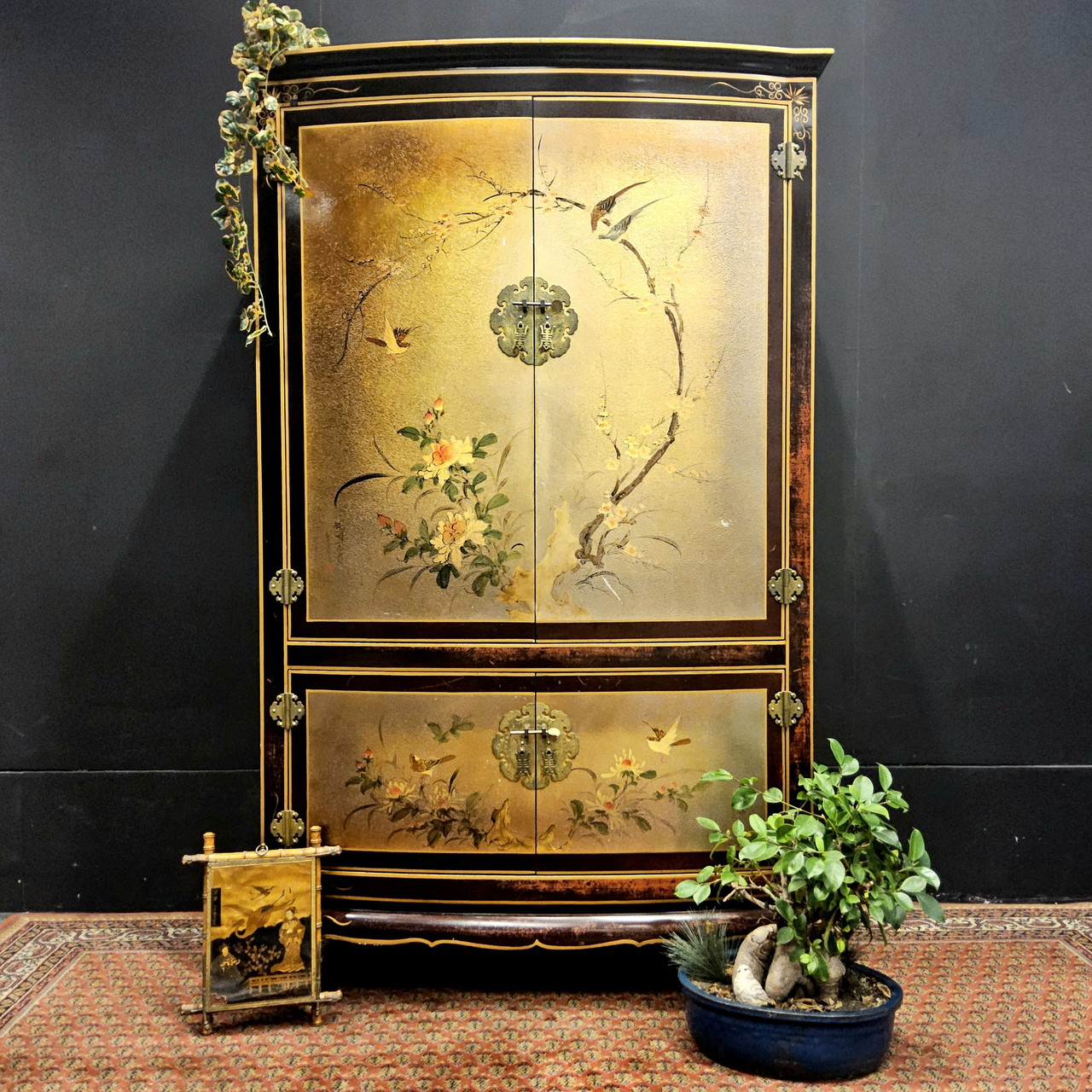 Vintage Chinese Cupboard Gold, Birds, Flowers (Gold Leaf, Hand Painted ...