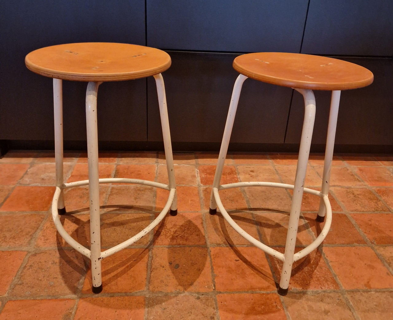 2 Vintage Industrial Stools, Studio Stool, School Stool Stackable | € ...
