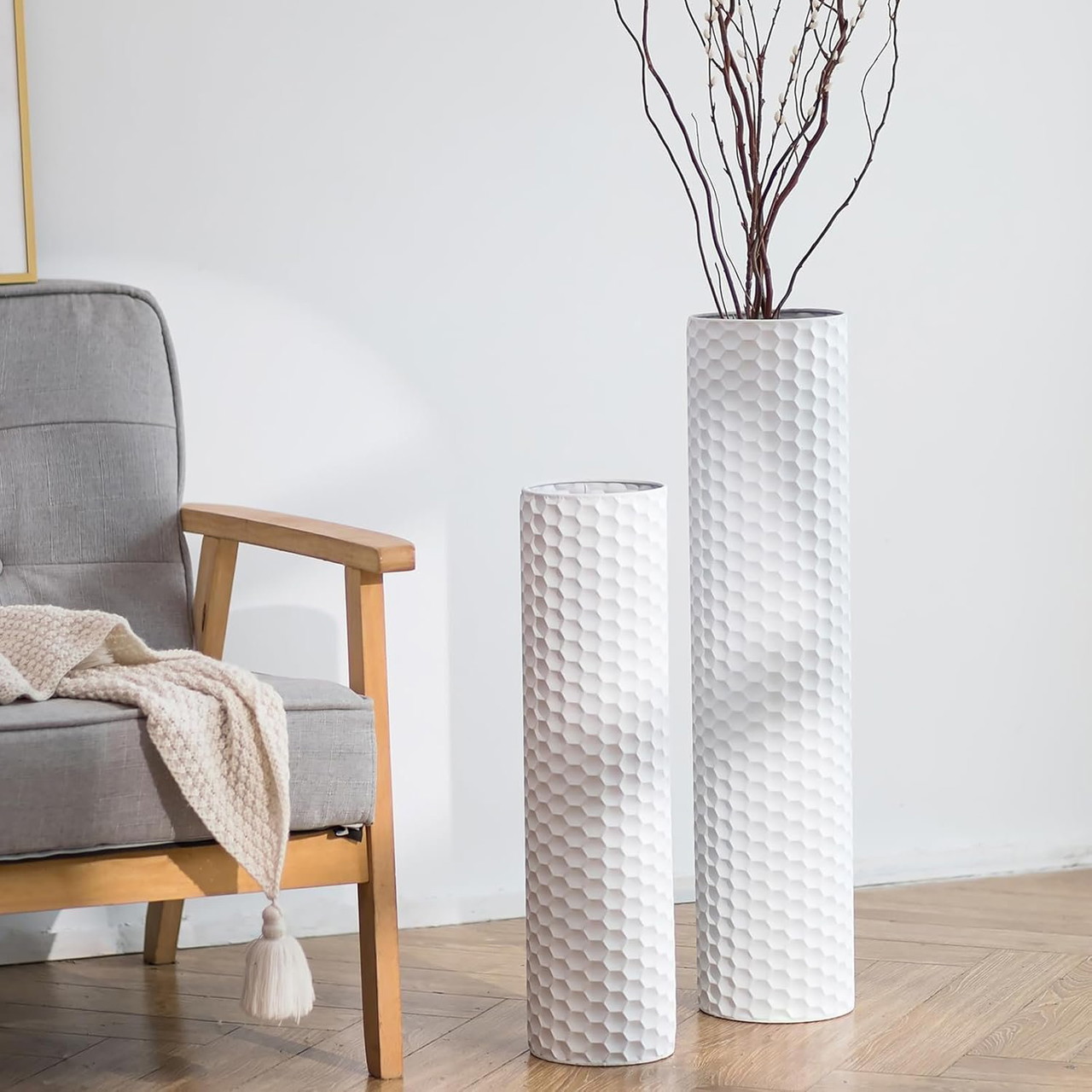 Sziqiqi Grand Vase a Poser au Sol: 70/55 cm Haut Blanc Vases de Sol Set ...