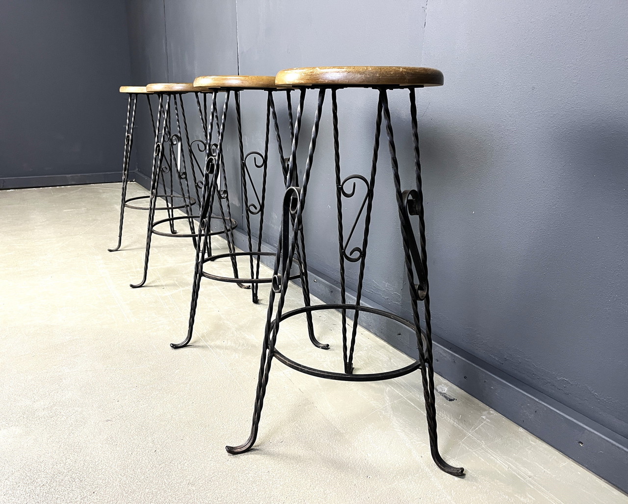 Vintage Wrought Iron Bar Stools ARTHUR UMANOFF Antique Rare Cast Iron