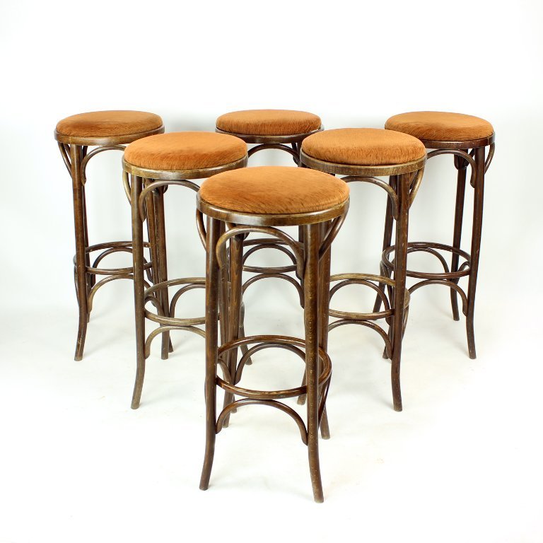 Tabourets de bar Thonet Design en bois courbé n° 73 par Ton, lot de 6 ...
