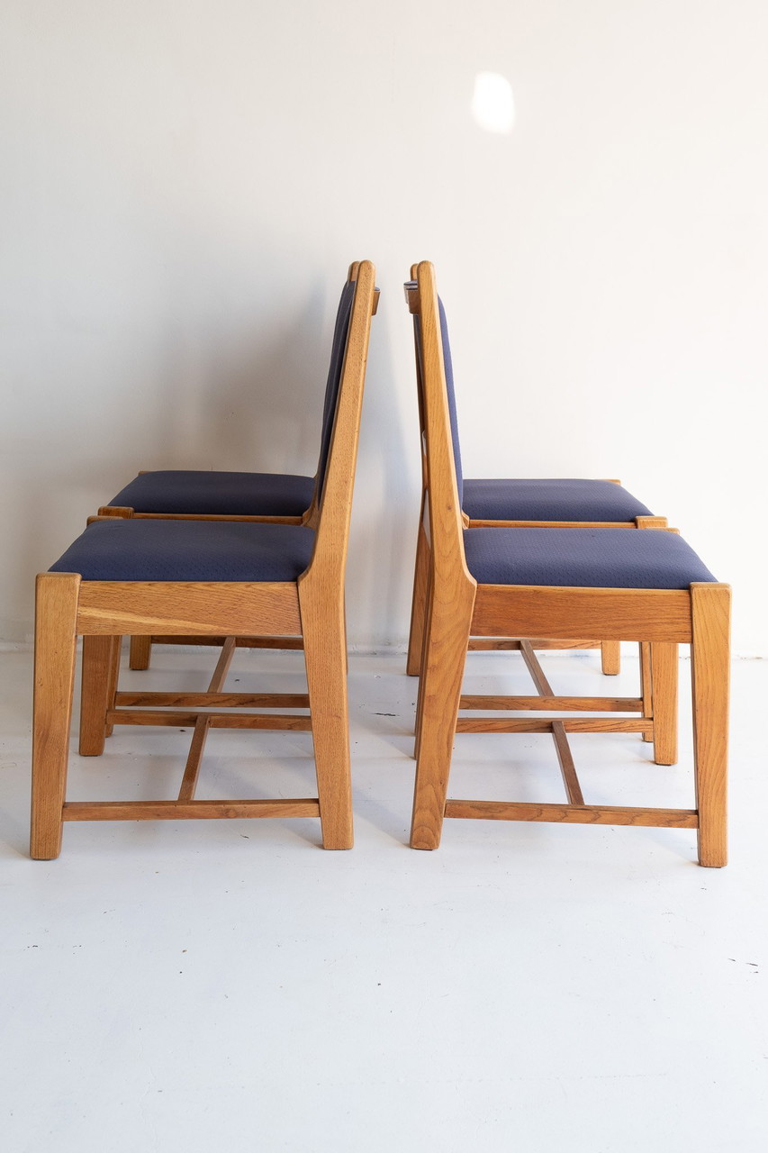4X Vintage Solid Wood Dining Chairs With Blue Upholstery | €95 | Whoppah