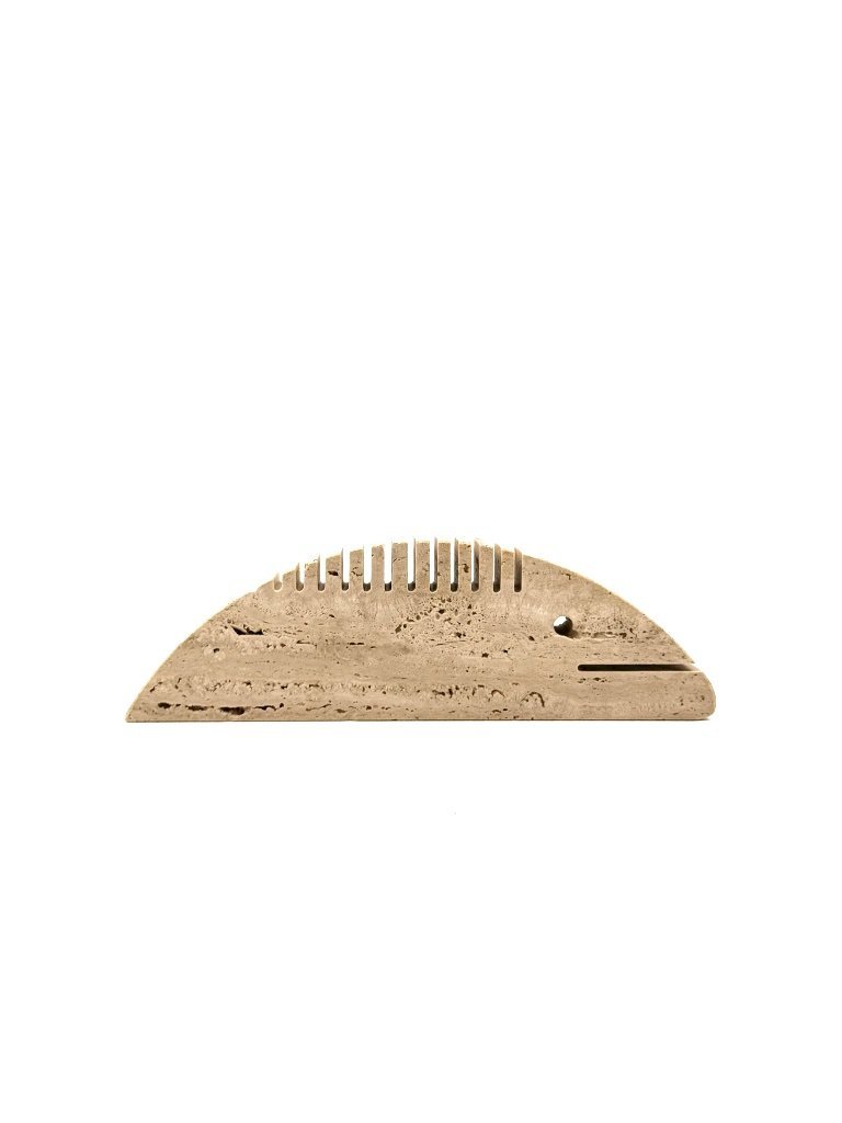 Brutalist travertine fish shaped desk organizer/ figure, Enzo Mari F ...