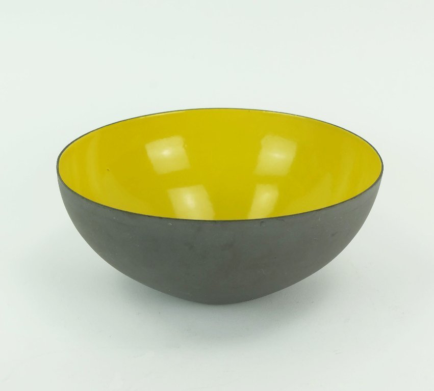vintage danish modern krenit bowl herbert krenchel yellow enamel torben ...