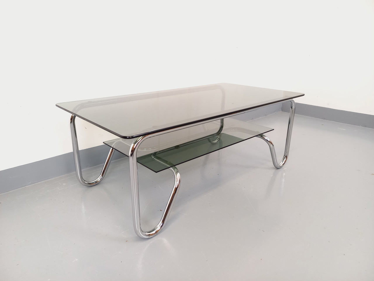 Vintage Italian Rectangular Coffee Table with 2 Smoked Glass and ...