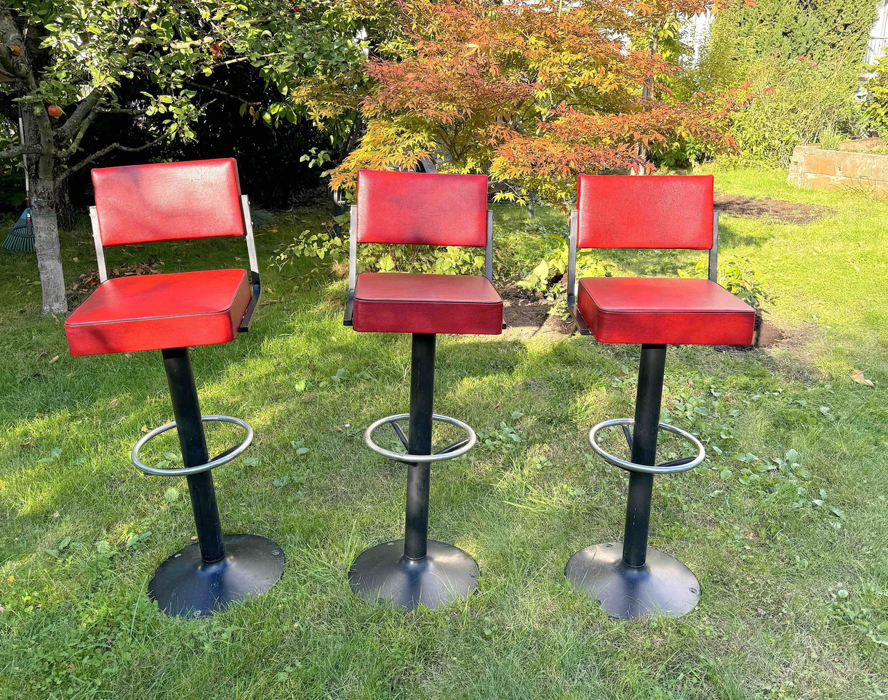 3 Retro Barhocker Mit Lehne, Original 60Er/70Er Kubisch Rot Mit ...