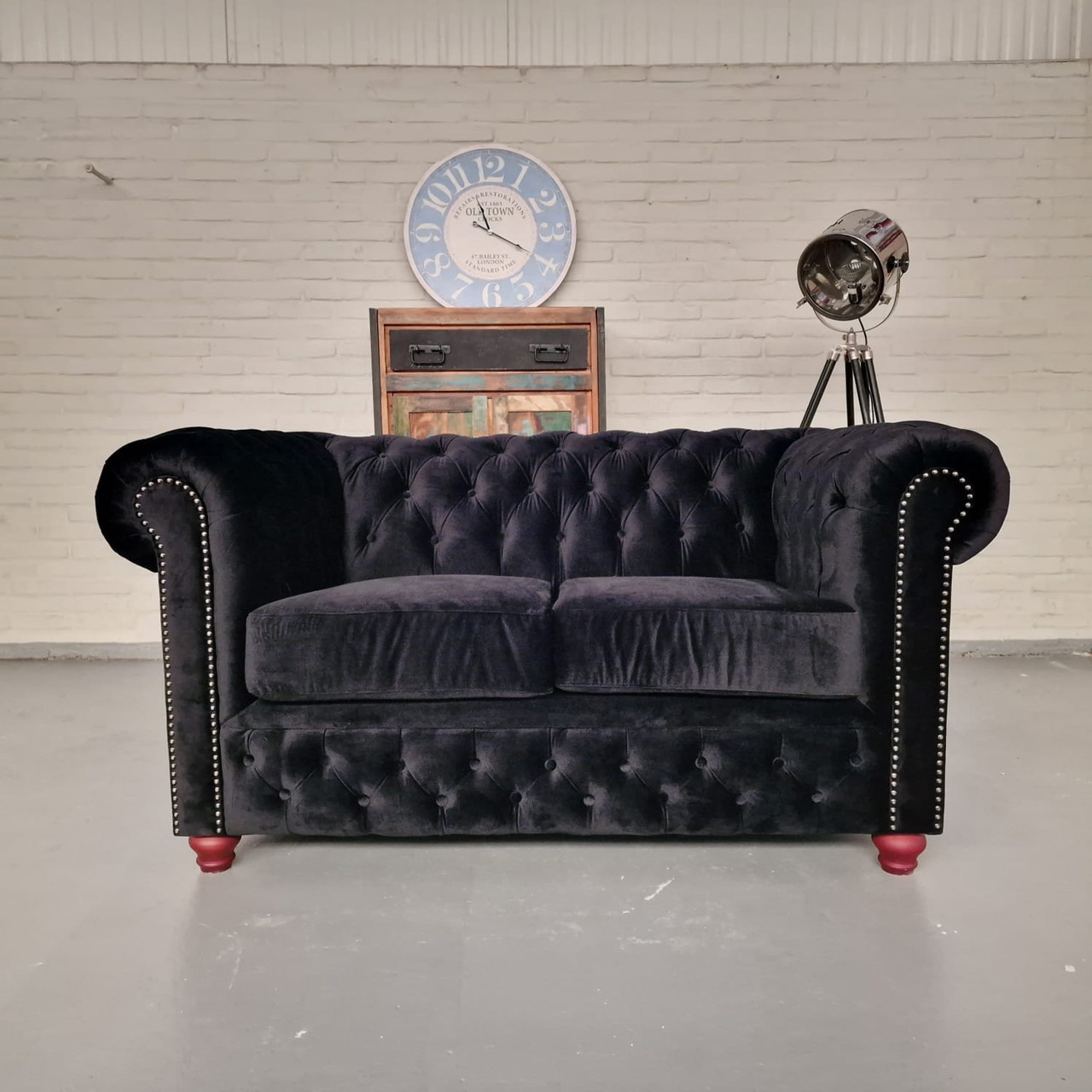 Brighton 2-Seater Classic Chesterfield Sofa - Black Fabric | €998 | Whoppah