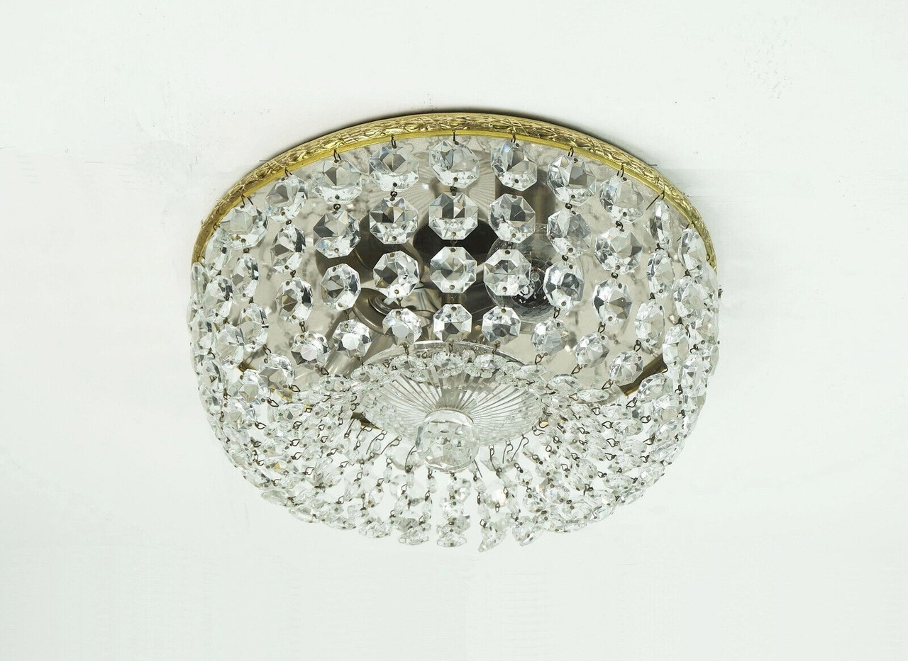 BINNENLICHT glas kristallen messing metaal jaren 60 hollywood regency ...