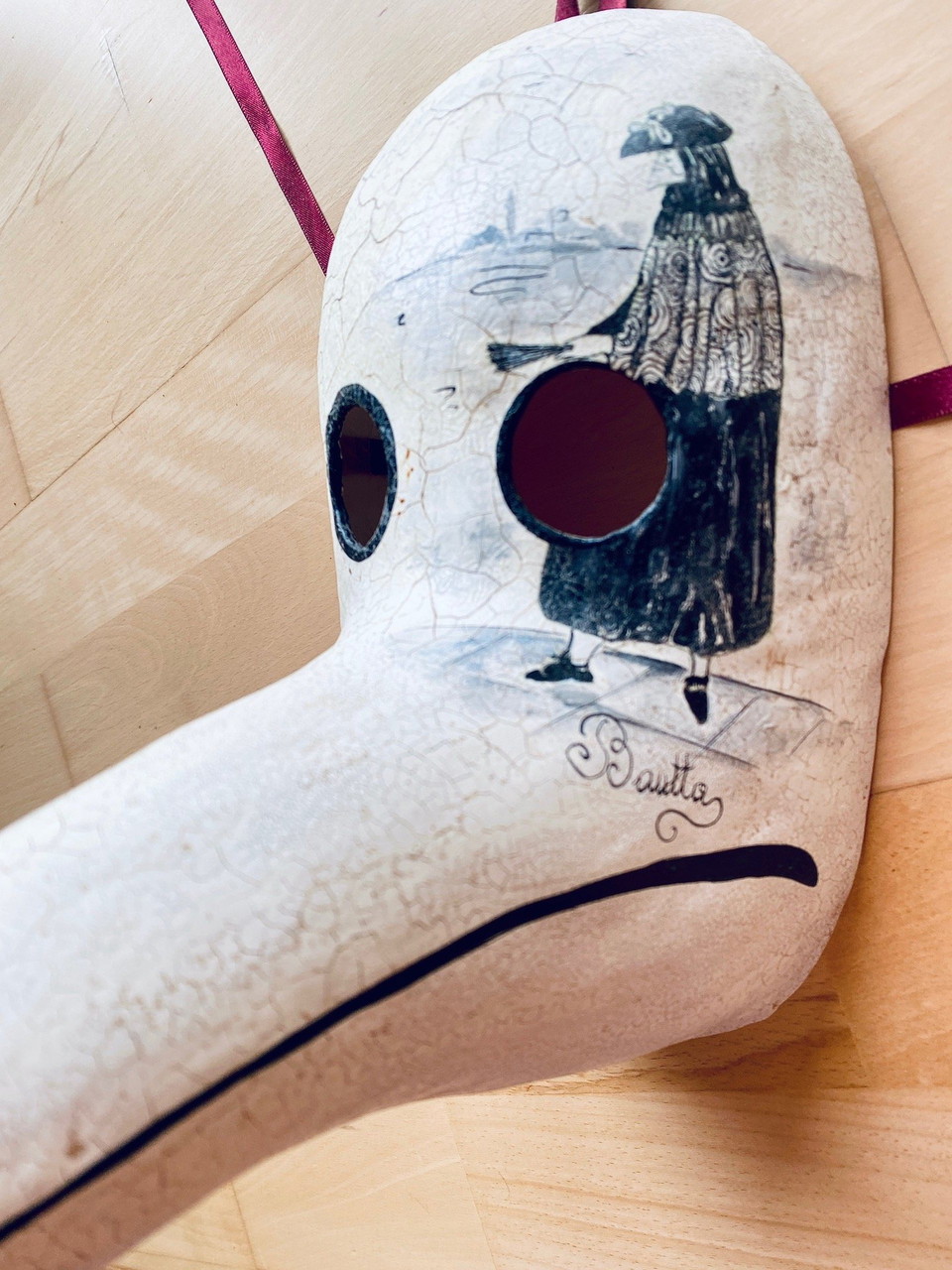Venetiaans Bautta masker van de pestdokter met tekening | €175 | Whoppah