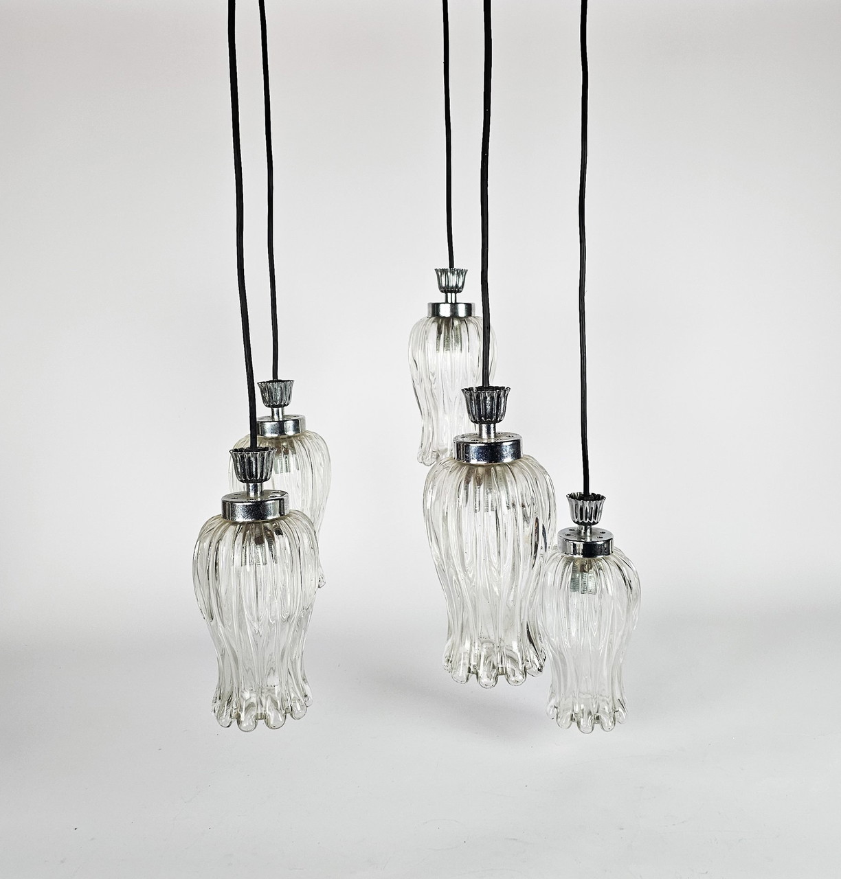 Vintage - Cascade - messing hanglamp met 5 glazen kelken - 60's | €250 ...