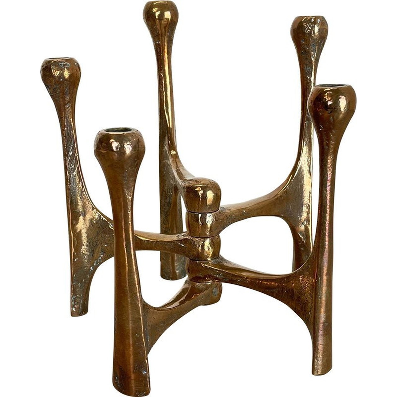 Mid century Brutalistisch bronzen kandelaar van Michael Harjes ...
