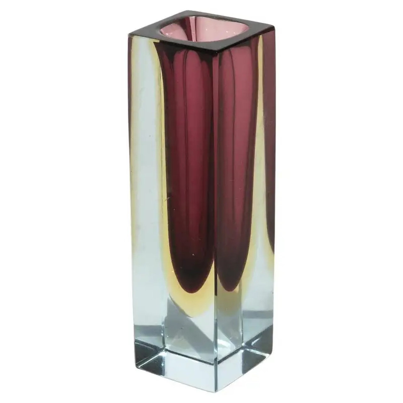 Vintage kleine geometrische vaas, violet "Sommerso" Murano-glas, Flavio ...