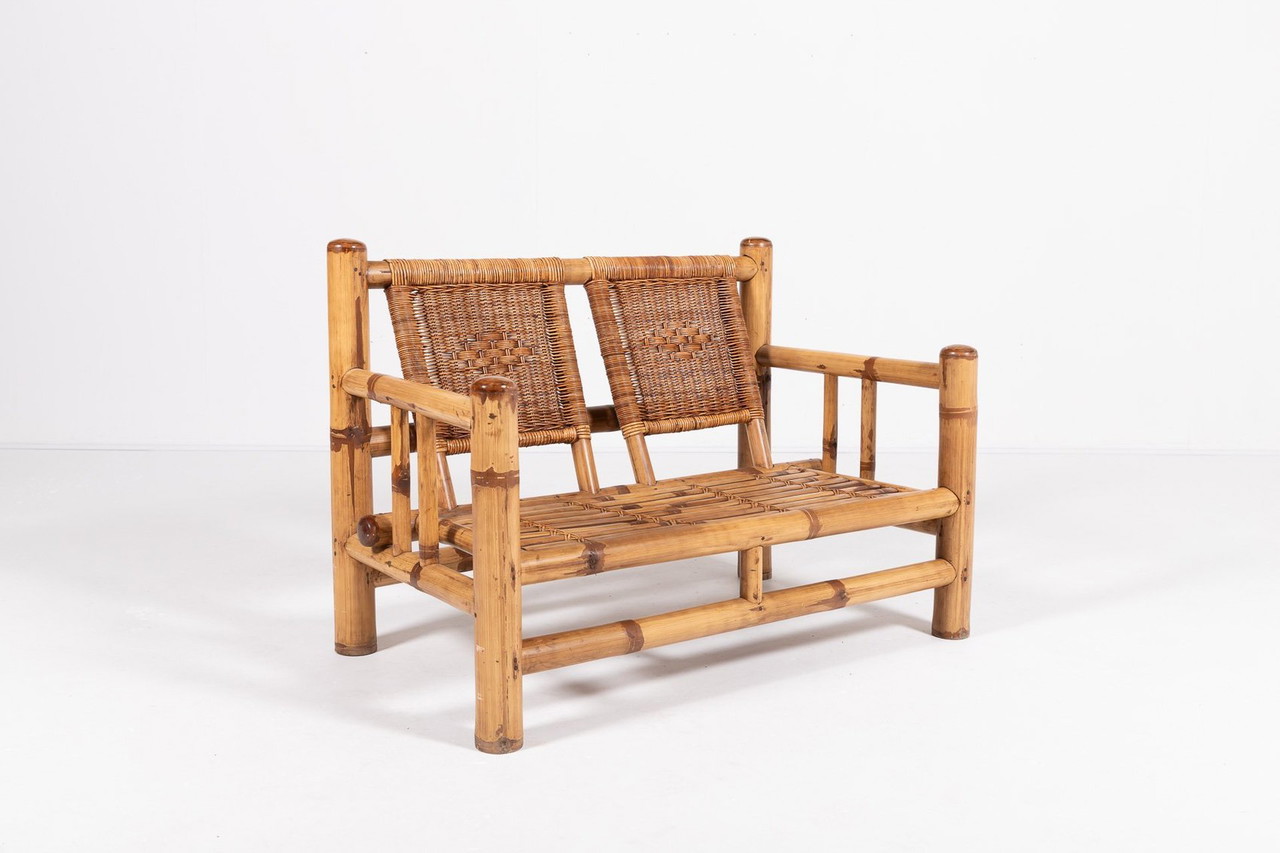 Italiaanse moderne bank van bamboe en riet, jaren 1970 | €675 | Whoppah