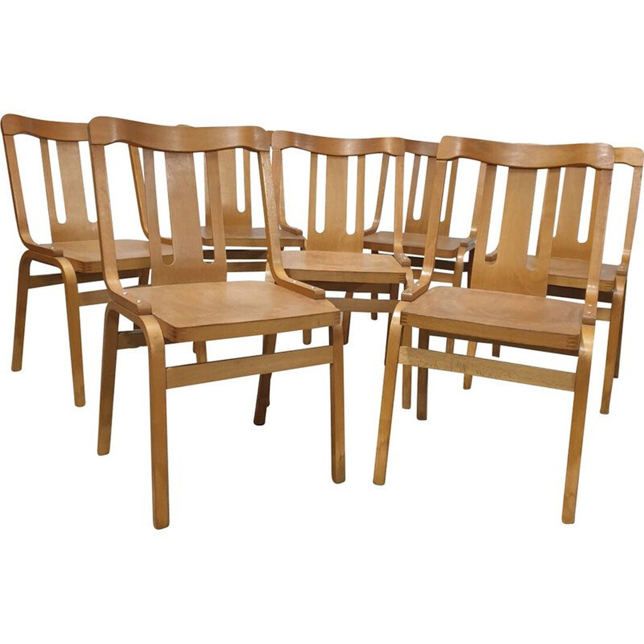 Set van 30 vintage eetkamerstoelen van gebogen multiplex en ...