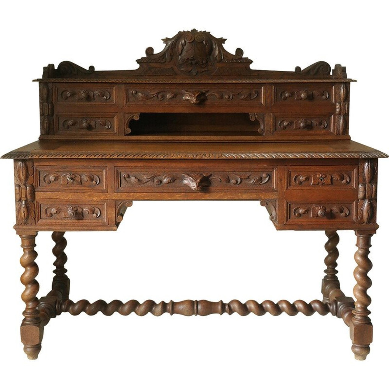 Vintage neo-Renaissance desk with oak crate and tier | €1,499 | Whoppah