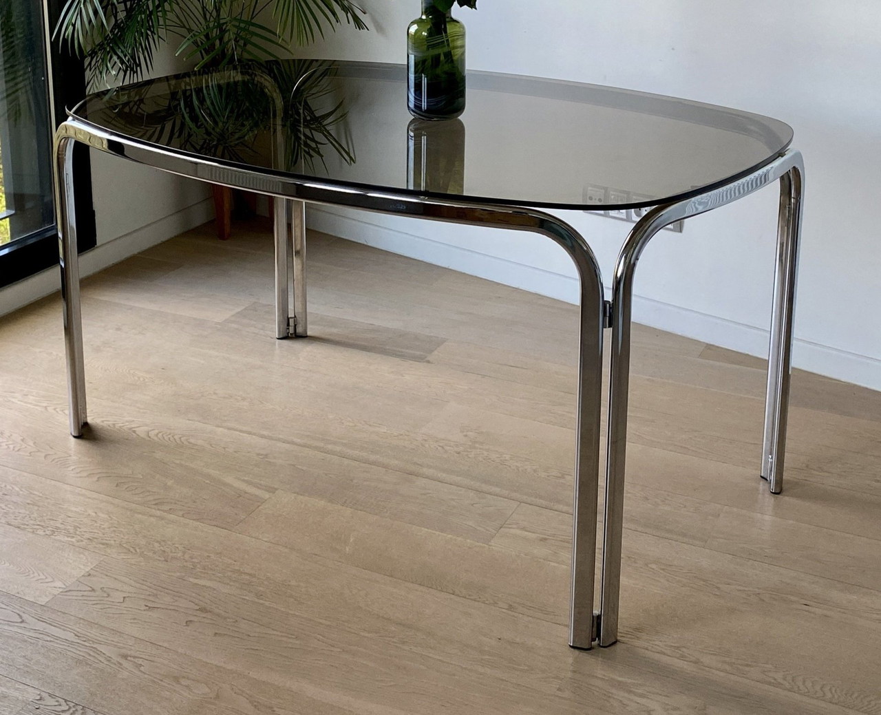 Vintage Space Age Dining Table With Chrome Tube Frame & Smoked Glass ...