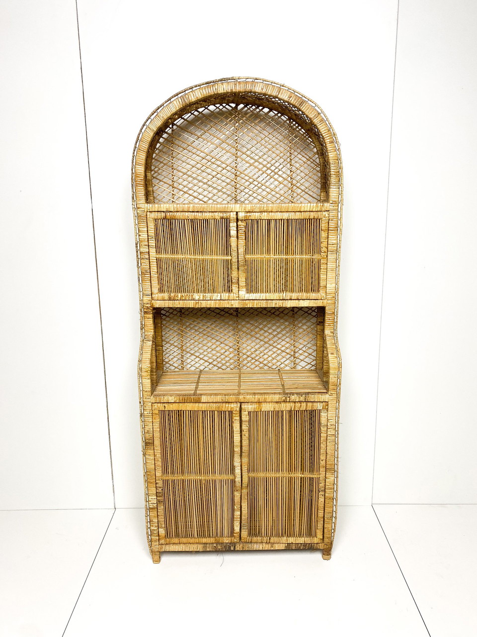 Vintage rattan wicker arch cabinet with doors | €229 | Whoppah