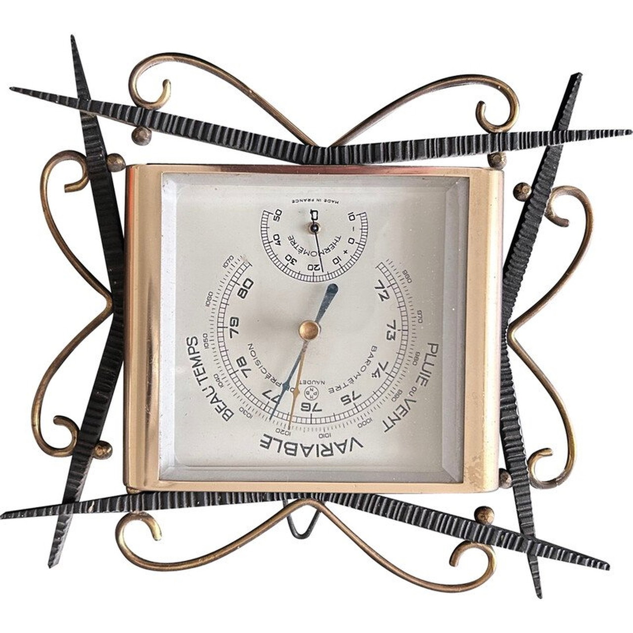Vintage barometer in wrought iron and brass for Naudet, France 1950 | € ...
