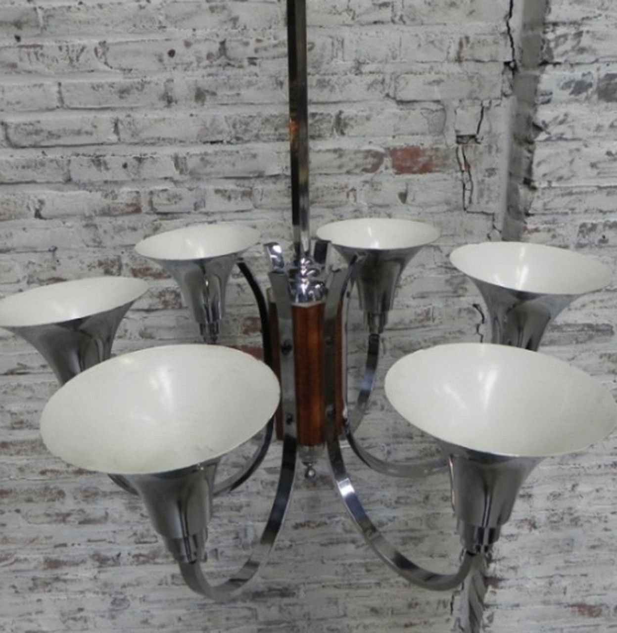 Large Art Deco hanging lamp with 6 chromed vials | €900 | Whoppah