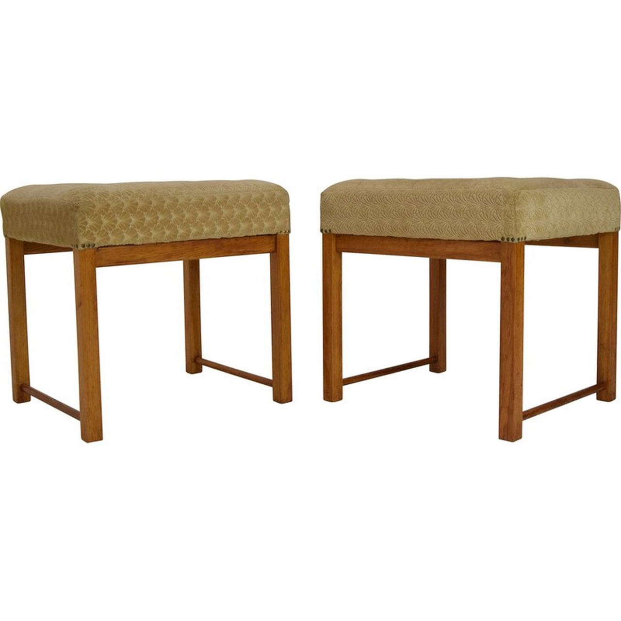 Pair of vintage footstools in fabric and wood, Czechoslovakia 1960 | € ...