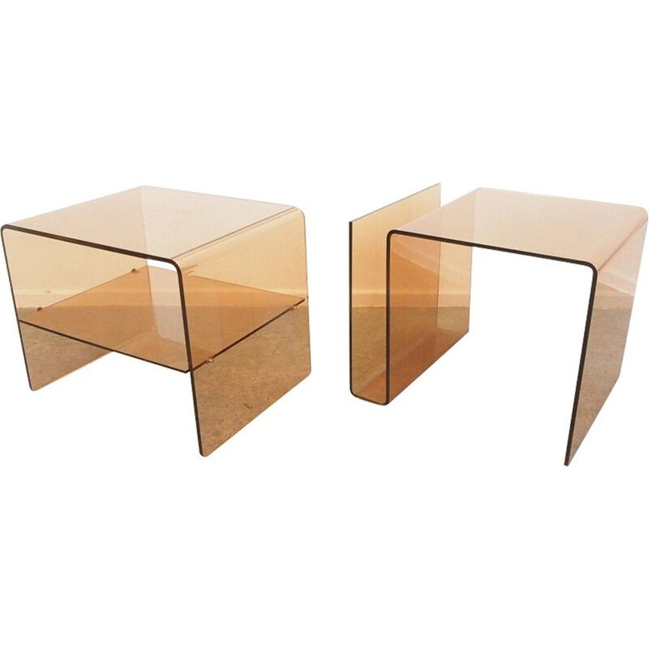 Pair of vintage smoked lucite perspex side tables Michel 325 Whoppah