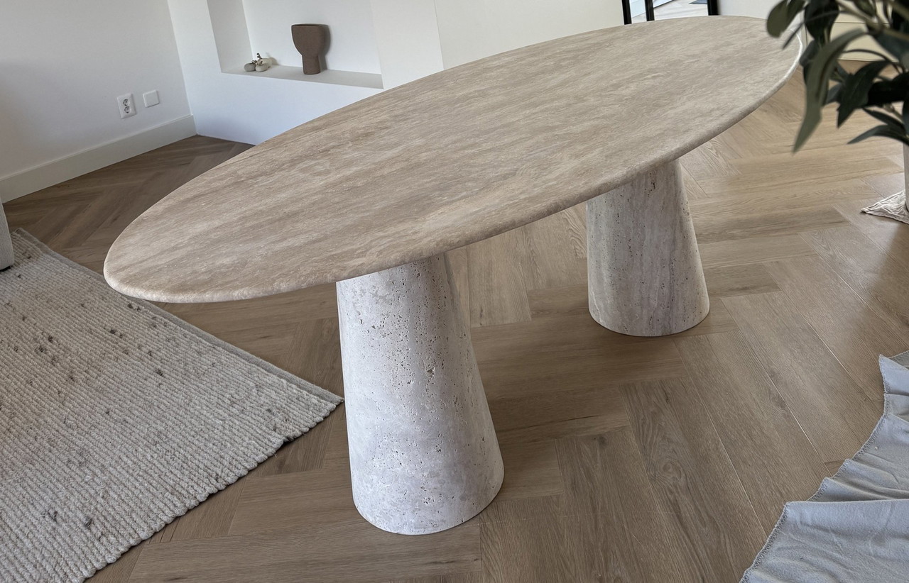 Oval travertine dining table store