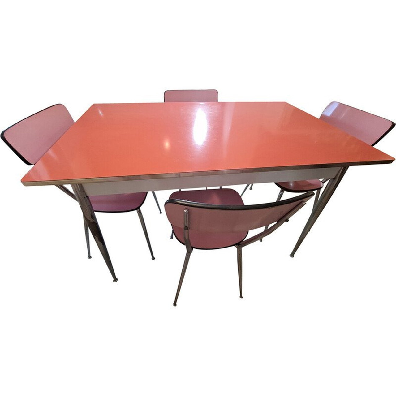 Vintage pink and chrome formica dining set, Italy 1950s | €1,500 | Whoppah