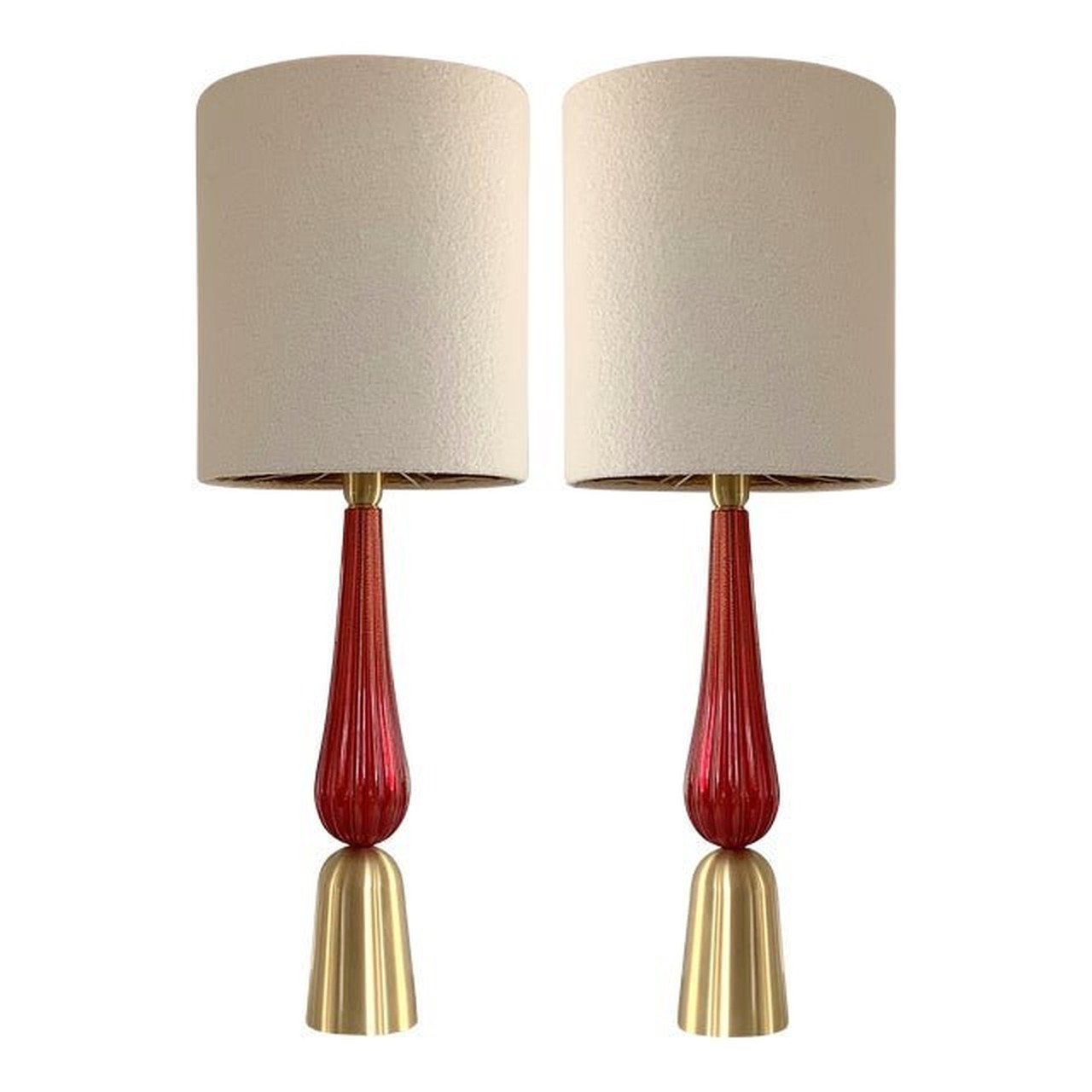 Lot Of 2 Contemporary Gold And Red Murano Glass Table Lamp With Shade ...