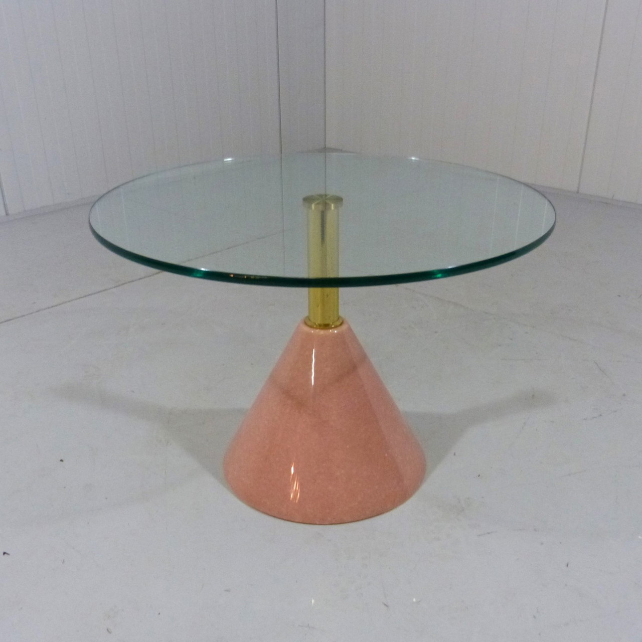 Italian Memphis style side table in pink natural stone & glass 1980's ...