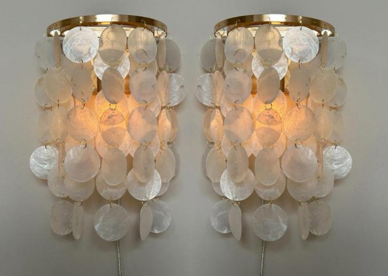 Set Of 2 Capiz Shell Lamps Wall Lamps Gold Frame | €129 | Whoppah