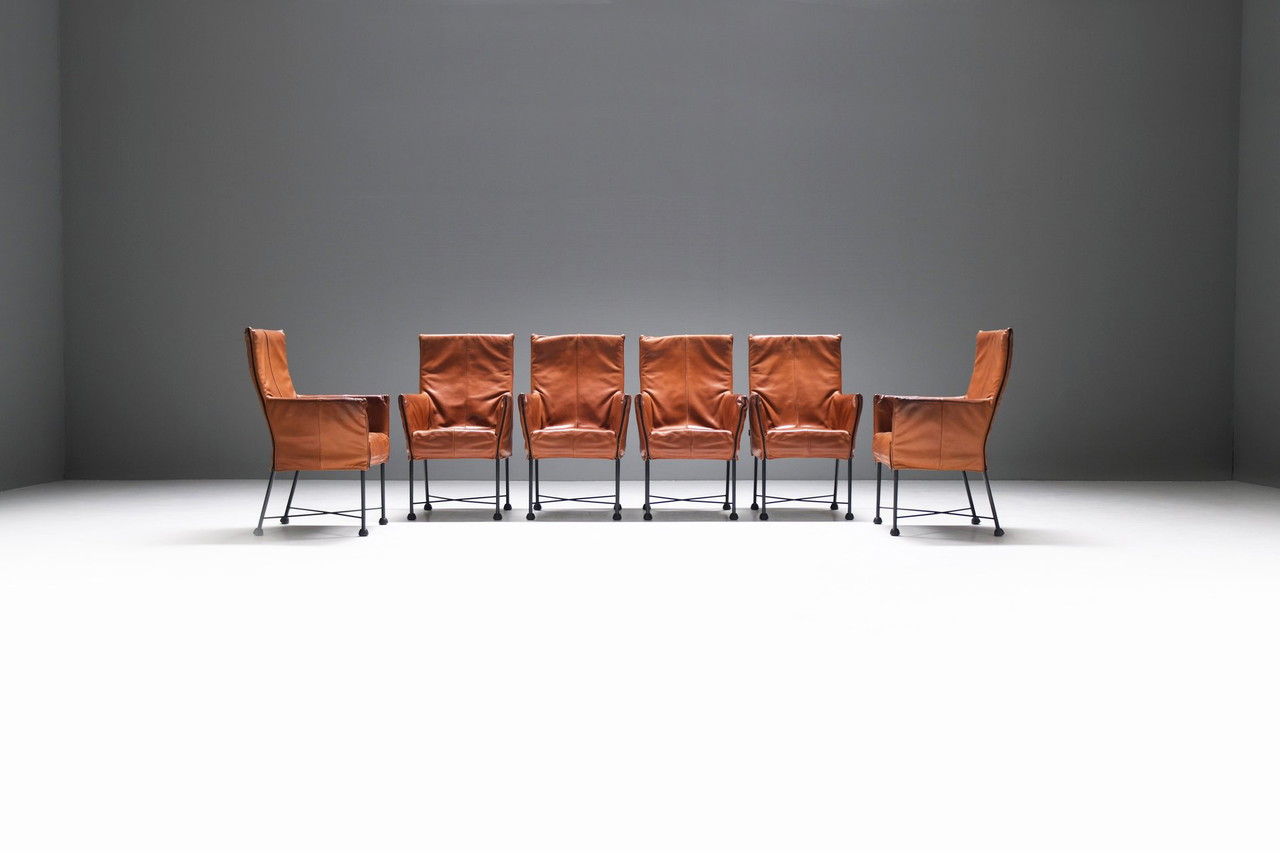 6 vintage Chaplin dining chair in cognac leather by Gerard van den Berg ...