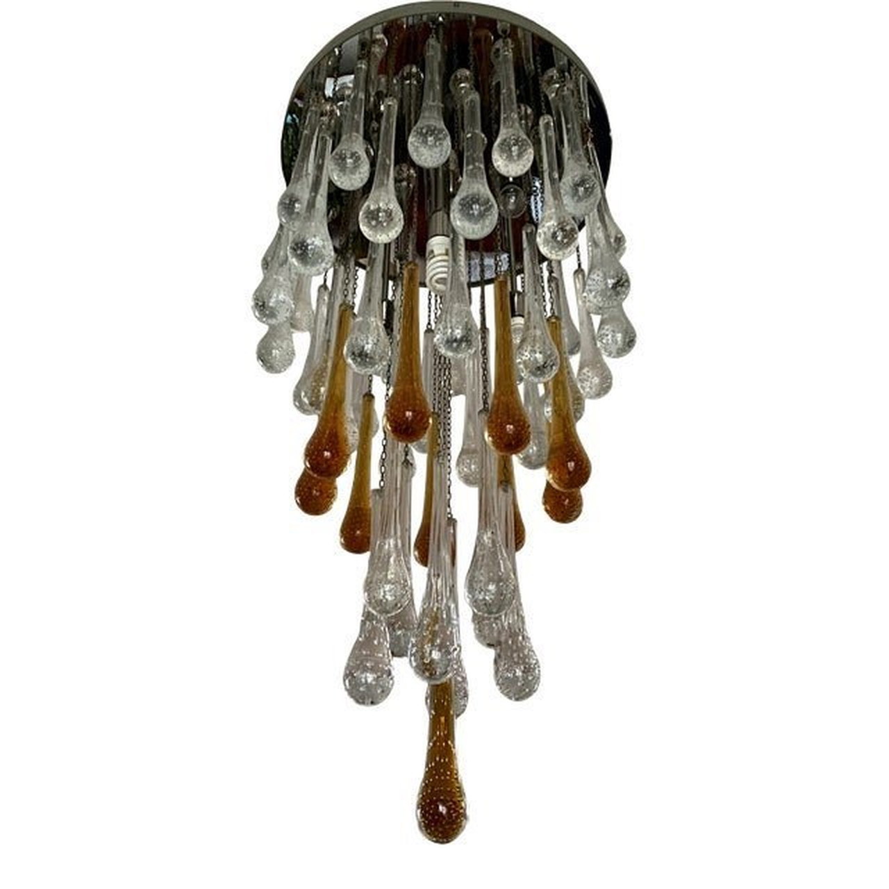 Contemporary Amber And Transparent-Gold Murano Glass “Big Drops” Flush ...