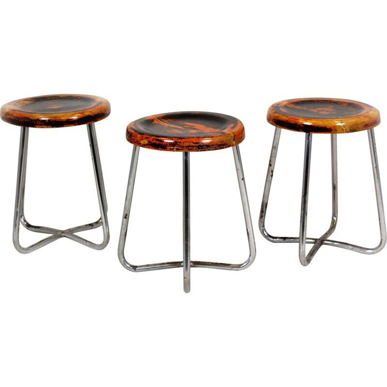 Set of 3 vintage Bauhaus chrome tubular steel stools by Robert Slezak ...
