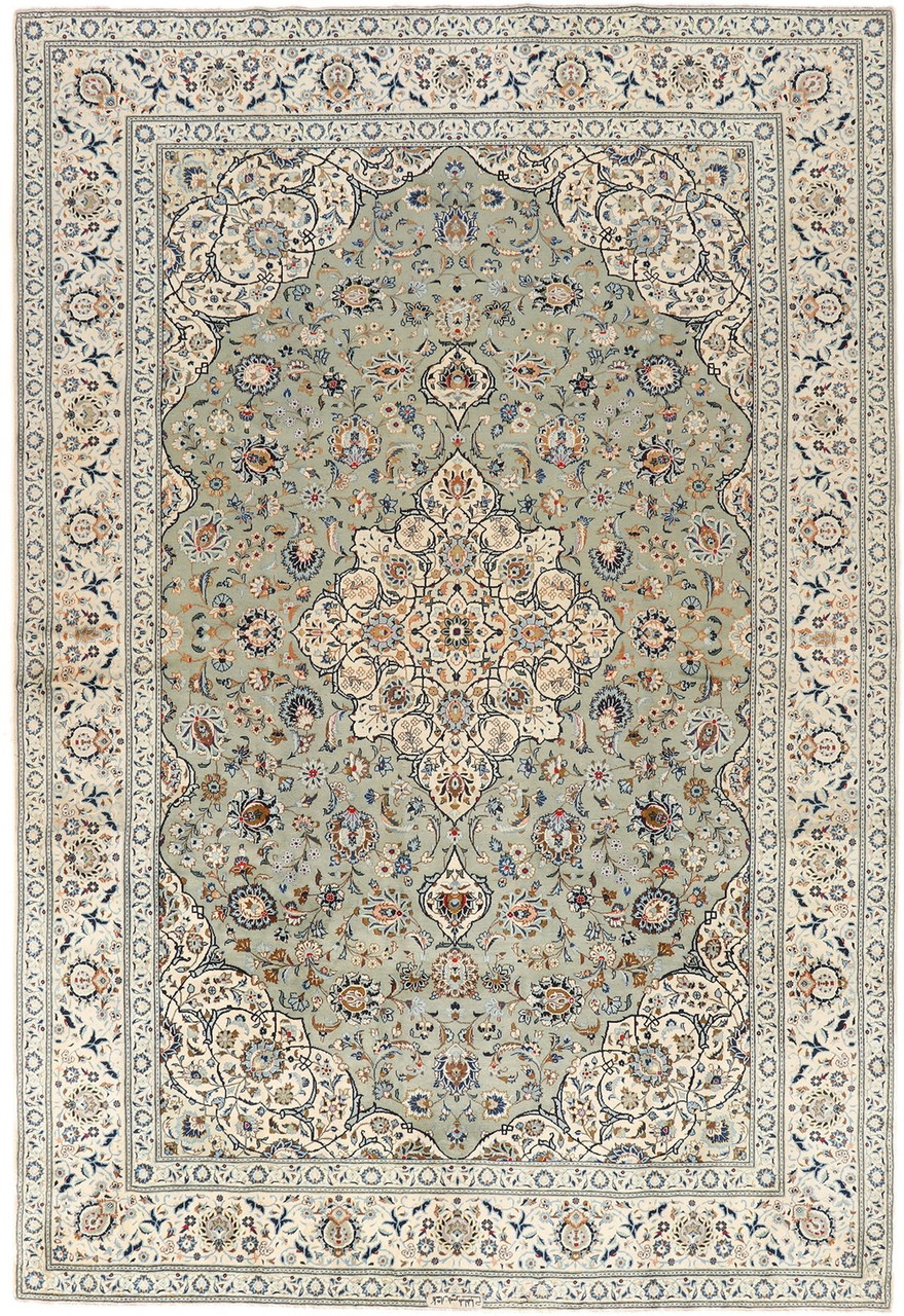 Persian carpet Kashan 3,52 X 2,38 Pistachio Green Oriental rug Fine | € ...