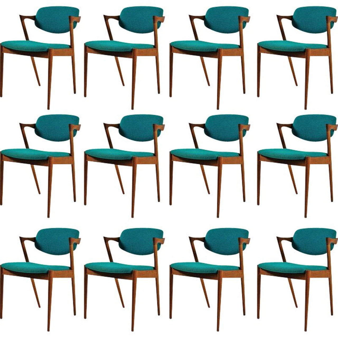 Set of 12 vintage teak dining chairs by Kai Kristiansen for Schous ...