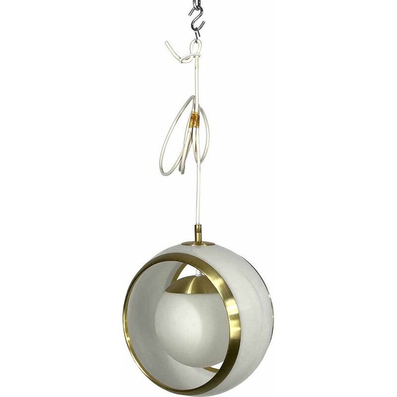 Vintage gilded aluminum, opaline and perspex pendant lamp by Stilux ...