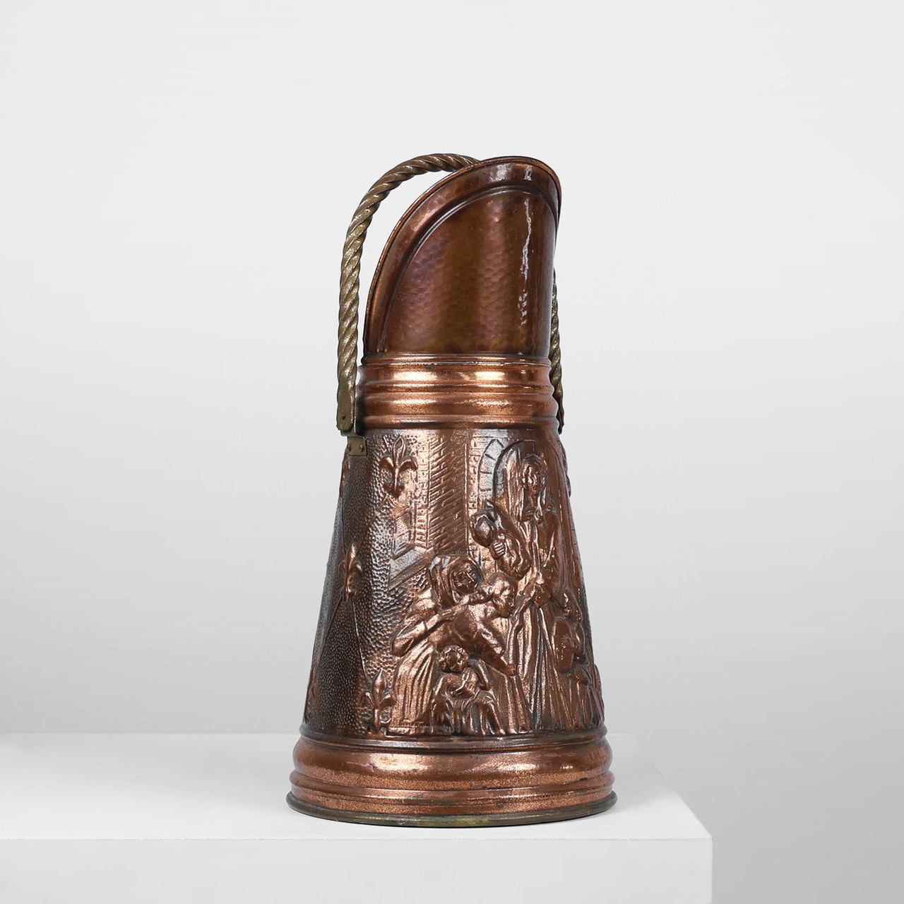 Copper Umbrella Stand With Hammered Relief Of A Religious Scene, France ...