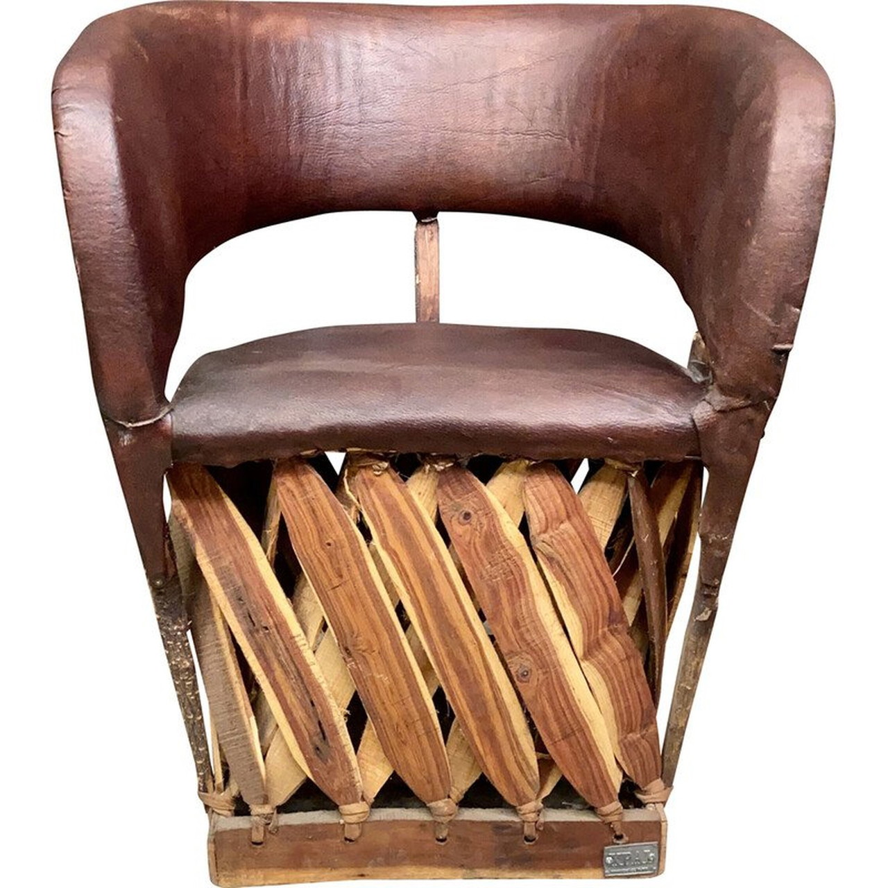 Vintage leather and wood armchair Mexico 1970s