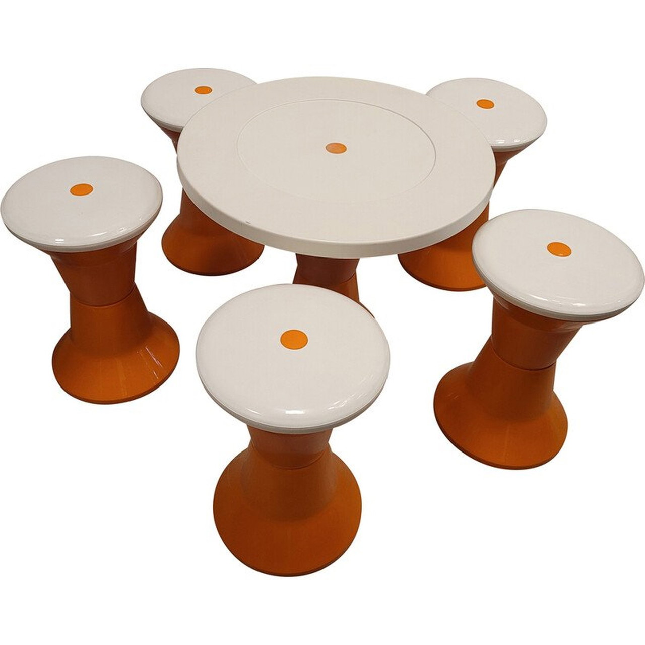 Vintage "Tam Tam Diabolo" table with 5 polypropylene stools by Henry ...