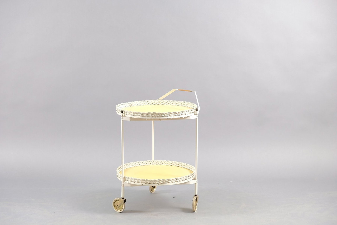 Vintage Folding Rattan & White Metal Tea Cart, 1960s | €220 | Whoppah