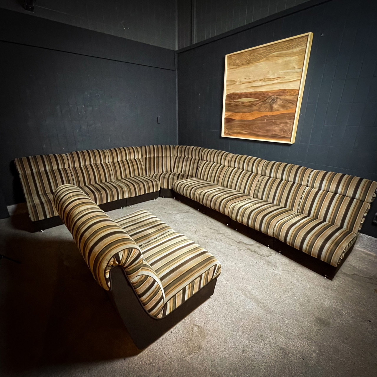 XL 10 Piece Modular Striped Fabric Corner Sofa 1970s