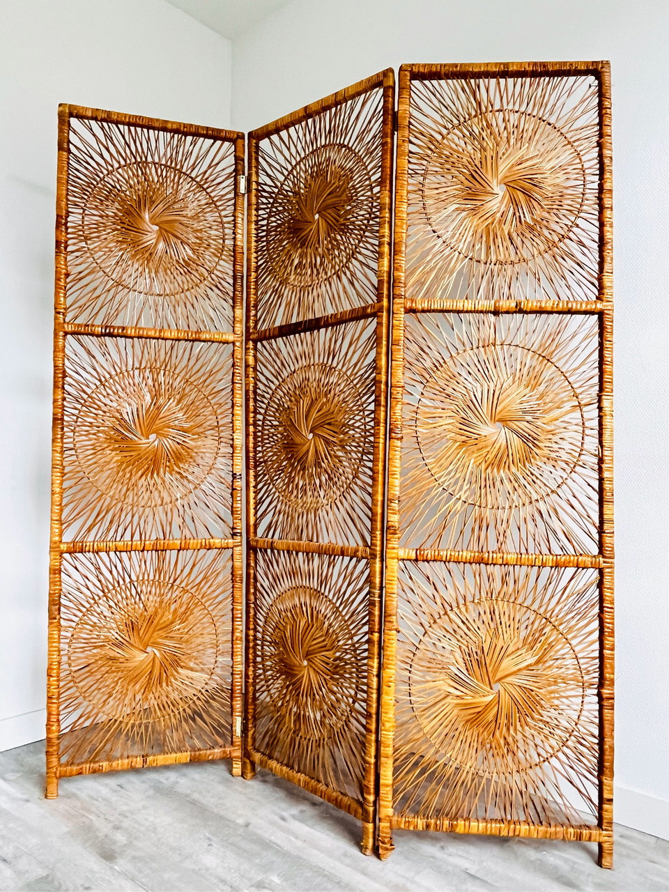 Vintage sunburst rattan folding screen | €199 | Whoppah
