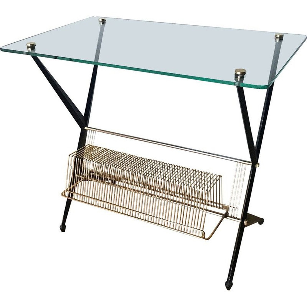 Table basse vintage en verre et laiton par Angelo Ostuni, Italie 1950 ...