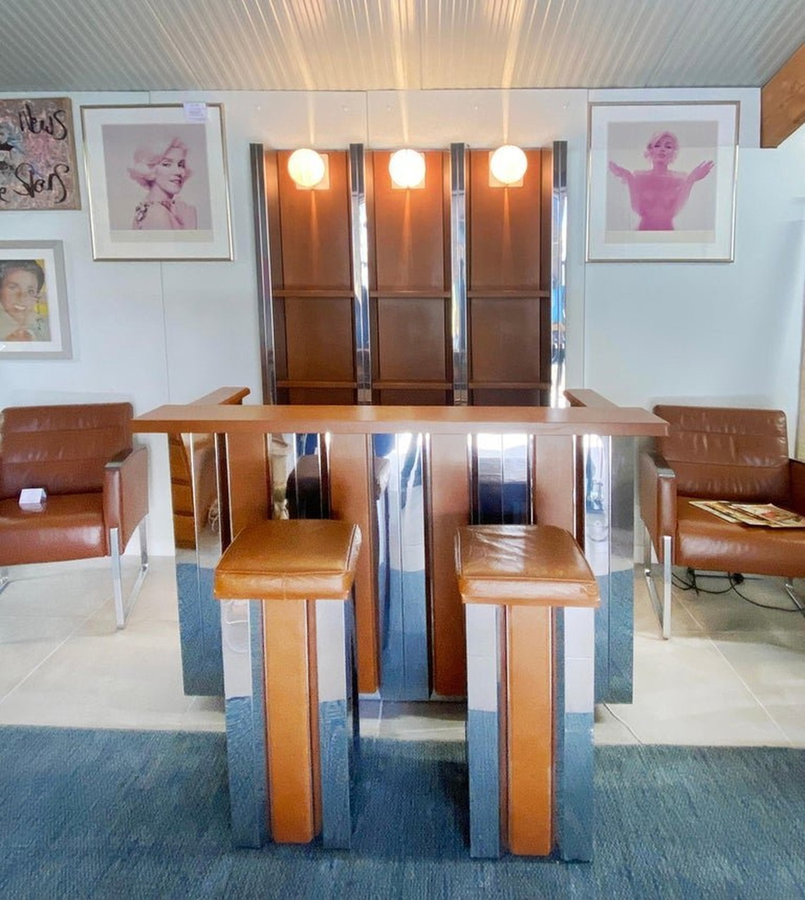 Willy Rizzo Bar exceptionnel et rare de Willy Rizzo en cuir et acier ...